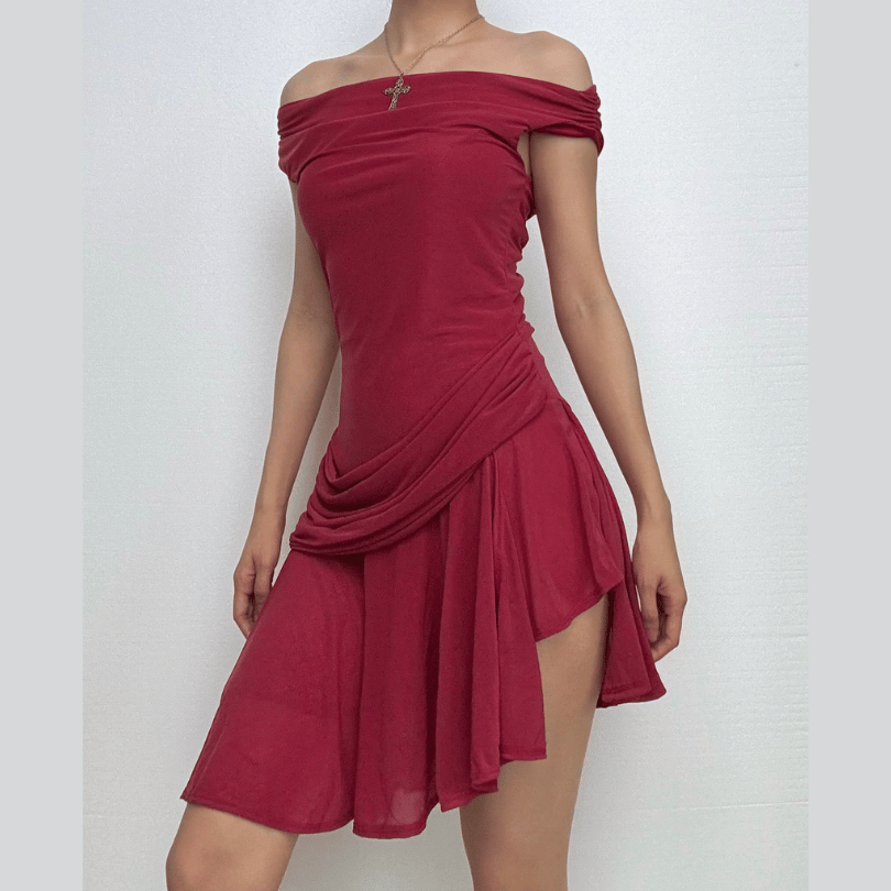 One shoulder ruched solid slit mini dress – Halibuy