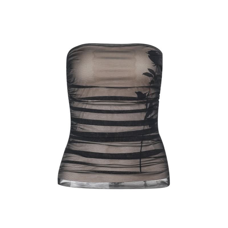 Ruched mesh flower pattern tube top | Festival Outfits Women – Halibuy