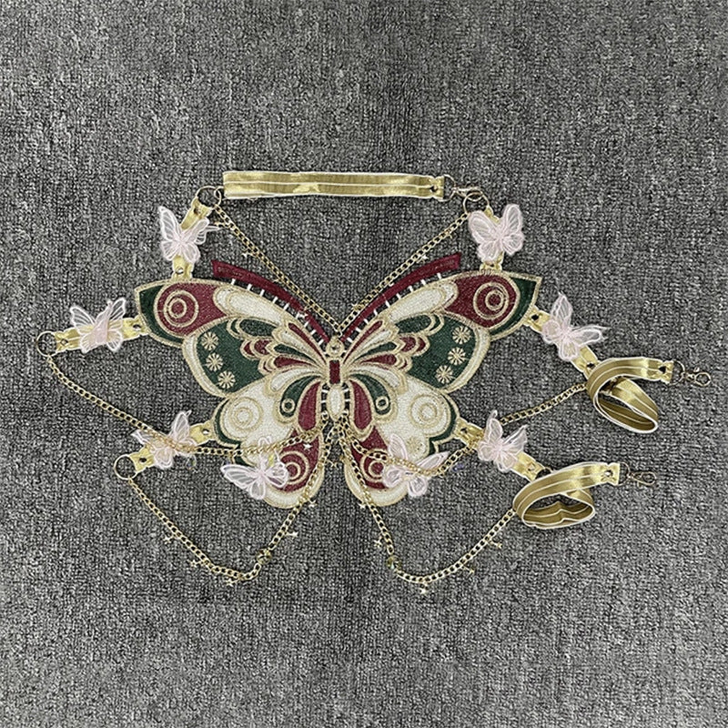 Butterfly embroidery metal chain halter top with choker | Festival Out ...