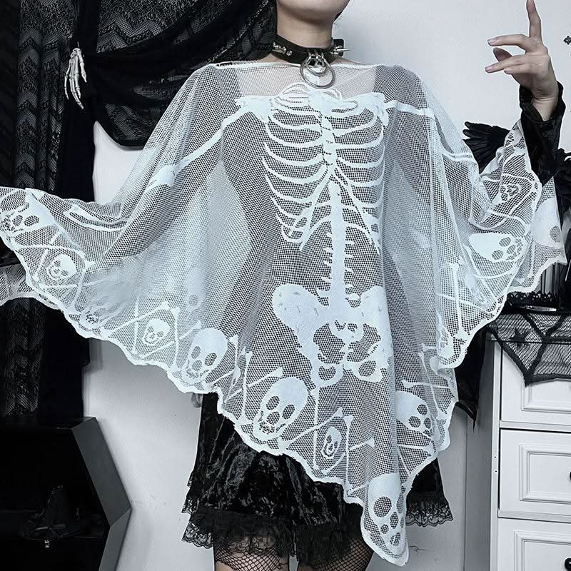 Human skeleton ruffle net shrug top – Halibuy