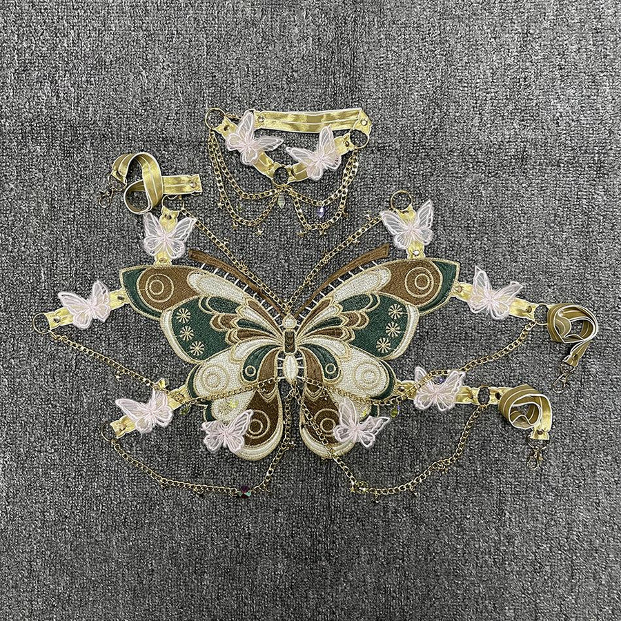 Butterfly embroidery metal chain halter top with choker | Festival Out ...