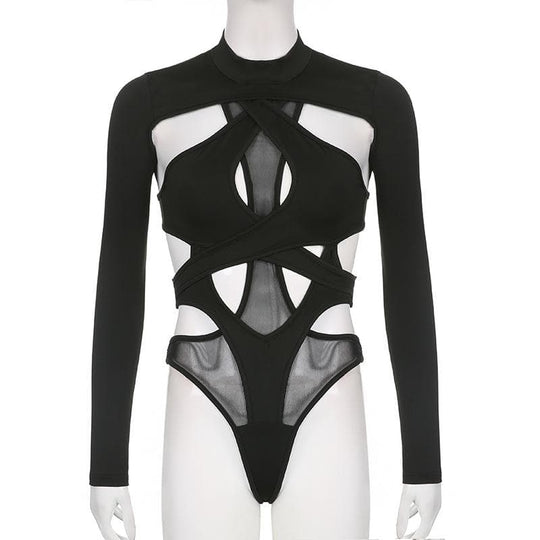 Long sleeves hollow out cross back bodysuit – Halibuy