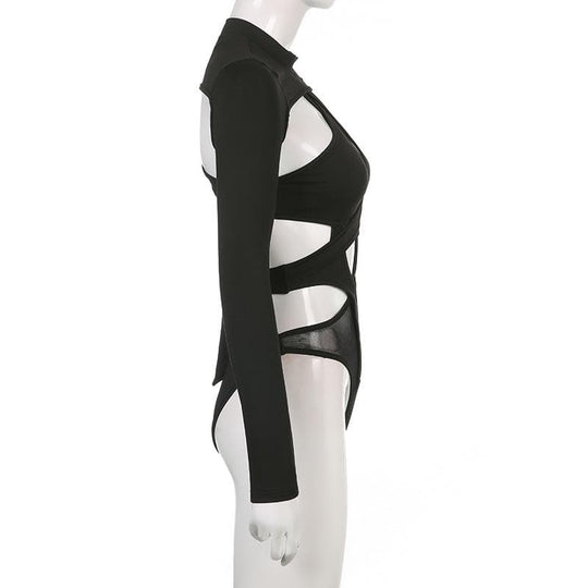 Long sleeves hollow out cross back bodysuit – Halibuy